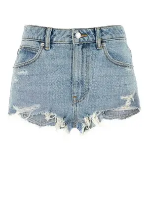 Alexander Wang Alexander Wang Clear Bead Hotfix Distressed Denim Shorts - Blue