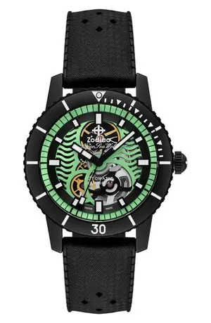 ZODIAC Compression Diver Skeleton Strap Watch - Black