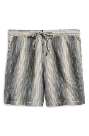 John Varvatos Stripe Cotton & Hemp Drawstring Shorts - Moss