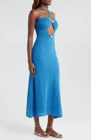 CAPITTANA Zully Metallic Cutout Cover-up Dress - Blue