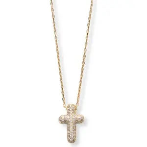 Argento Vivo Pavé Cubic Zirconia Cross Pendant Necklace - Gold