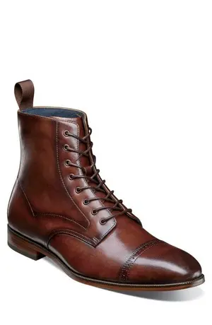 STACY ADAMS Henry Cap Toe Boots - Brown