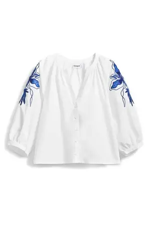 Desigual Beaded Puff Sleeve Crop Shirt
