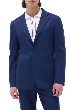 Bugatchi Stretch Linen & Cotton Blend Blazer - Navy