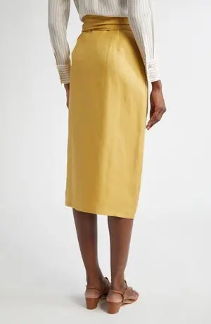 Max Mara Tequila Linen & Silk Wrap Skirt - Yellow