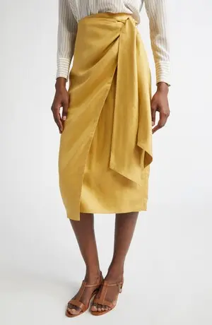 Max Mara Tequila Linen & Silk Wrap Skirt - Yellow