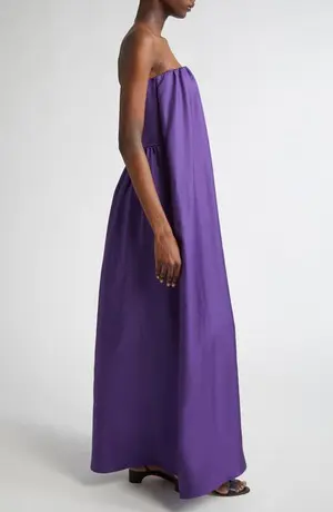 Max Mara Edda Strapless Silk Twill Dress - Purple