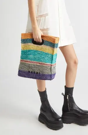 Sacai Medium Raffia Shopper Bag