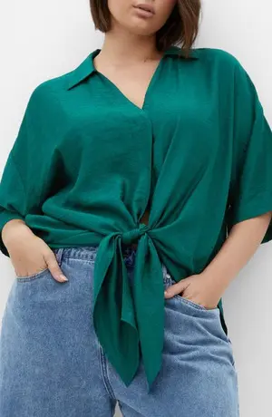 City Chic Rosie Tie Front Top - Jade
