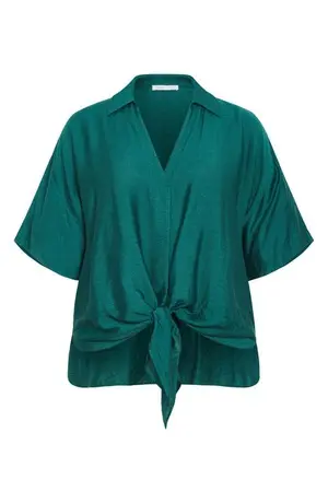 City Chic Rosie Tie Front Top - Jade