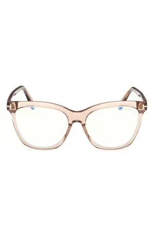 TOM FORD 54mm Butterfly Optical Glasses - Rose Champagne / Blue Block