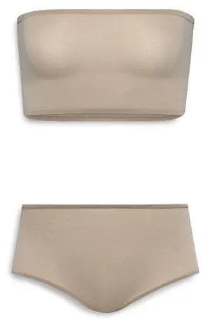 Alaïa Second Skin Bandeau Bra & Boyshorts Lingerie Set - Mastic