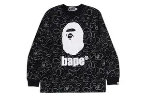 A BATHING APE Neon Camo Long Sleeve Tee Shirt - Black