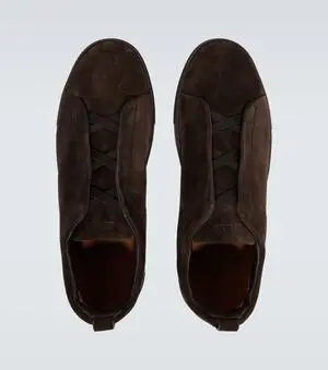 Zegna Triple Stitch Suede Sneakers - Black