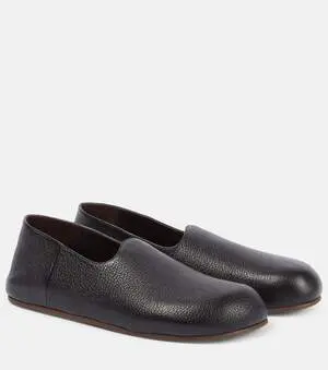 THE ROW Hugh Leather Slip-on Shoes - Black