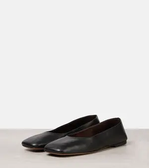 THE ROW Square Leather Ballet Flats - Black