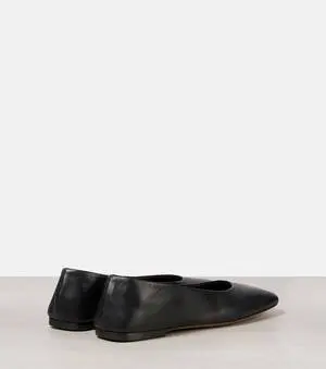 THE ROW Square Leather Ballet Flats - Black