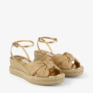 JIMMY CHOO Aella Raffia Wedge Sandals - Silver