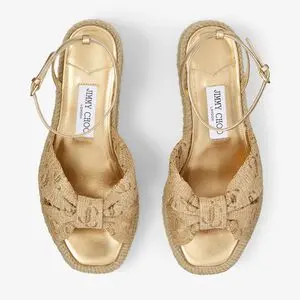 JIMMY CHOO Aella Raffia Wedge Sandals - Silver