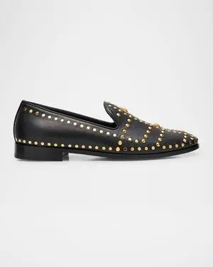 Versace Versace Studded Leather Medusa Slippers - Black Versace Gold
