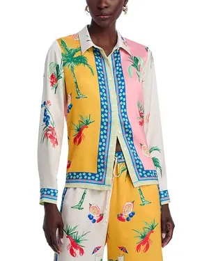 Aqua Printed Long Sleeve Blouse