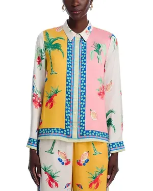 Aqua Printed Long Sleeve Blouse