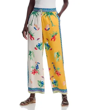 Aqua Printed Wide Leg Pants