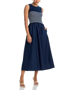 Aqua Mixed Media Maxi Dress - Navy/white