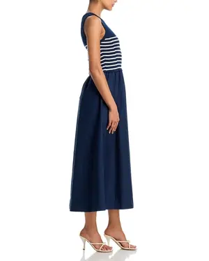 Aqua Mixed Media Maxi Dress - Navy/white