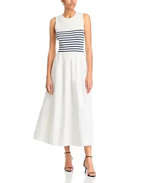 Aqua Mixed Media Maxi Dress - White/navy