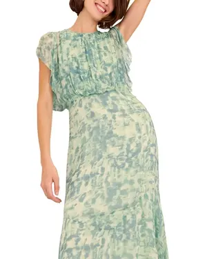 Whistles Dashes Brush Marks Midi Dress - Green/multi