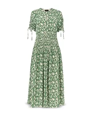 Whistles Smocked Midi Dress - Ivory/multi