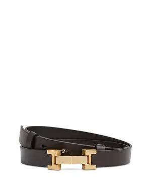 REISS Hayley Hardware Leather Belt - Chocolate