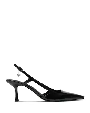 Maje Pointed Toe Patent Leather Slingback Pumps - Black