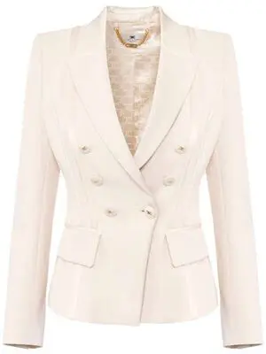 Elisabetta Franchi Double-Breasted Jacket With Gold-Tone Buttons - Beige
