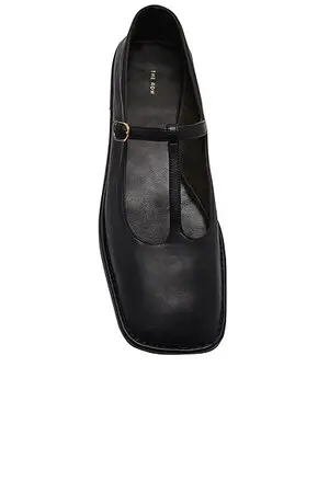 THE ROW Square T-strap Flat - Black