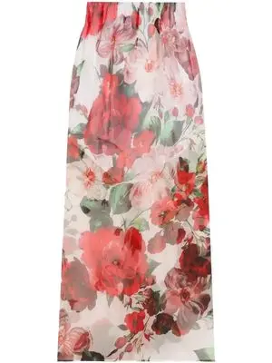 DOLCE & GABBANA Dolce & Gabbana Rose-Print Silk Skirt