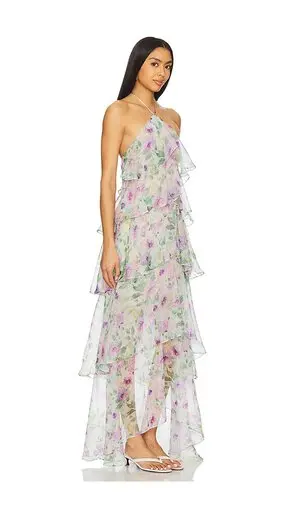 ELLIATT Tiered Floral Halterneck Maxi Dress