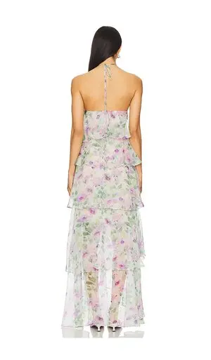 ELLIATT Tiered Floral Halterneck Maxi Dress