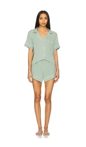 Eberjey Gisele Relaxed Short Pj Set In Sage - Eucalyptus & Ivory