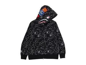 A BATHING APE Neon Camo Shark Full Zip Hoodie - Black