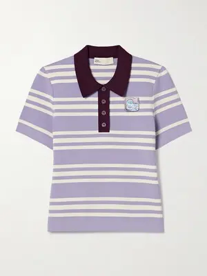 Tory Burch Appliquéd Striped Stretch-jersey Polo Top