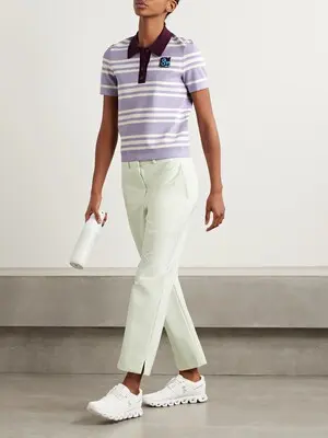 Tory Burch Appliquéd Striped Stretch-jersey Polo Top