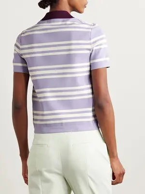 Tory Burch Appliquéd Striped Stretch-jersey Polo Top