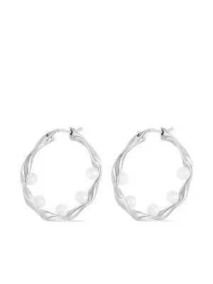DOWER & HALL Waterfall Baroque Pearl Hoop Earrings - Silver