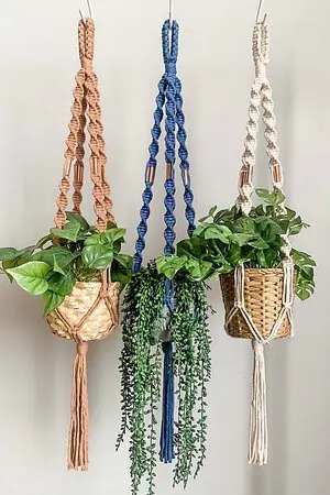I WOULD RATHER KNOT Macrame Plant Hanger With A Twist - Cobalt Blue