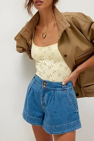 Free People We The Free Marina Denim Trouser Shorts - Down Under