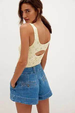 Free People We The Free Marina Denim Trouser Shorts - Down Under