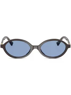 Miu Miu Logo-plaque Oval Sunglasses - Brown