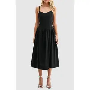 Black Cotton Midi Dresses